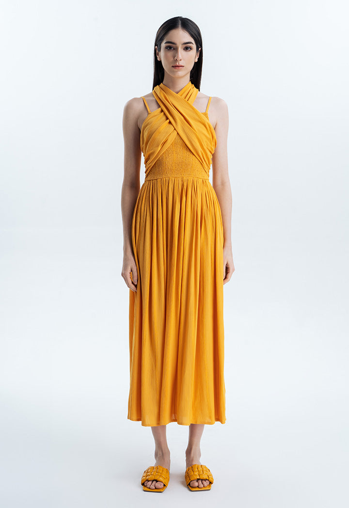 Solid Smocked Wrap Dress – ZAY