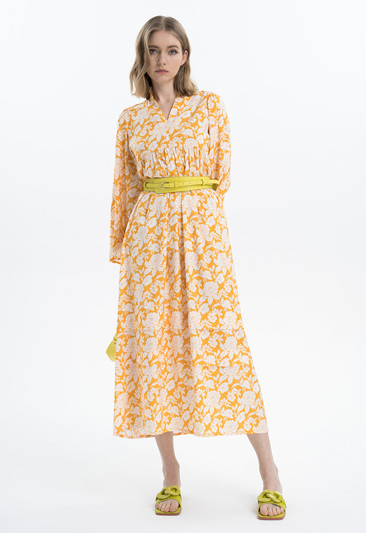 Monotonal Floral Printed Flared Dress – ZAY
